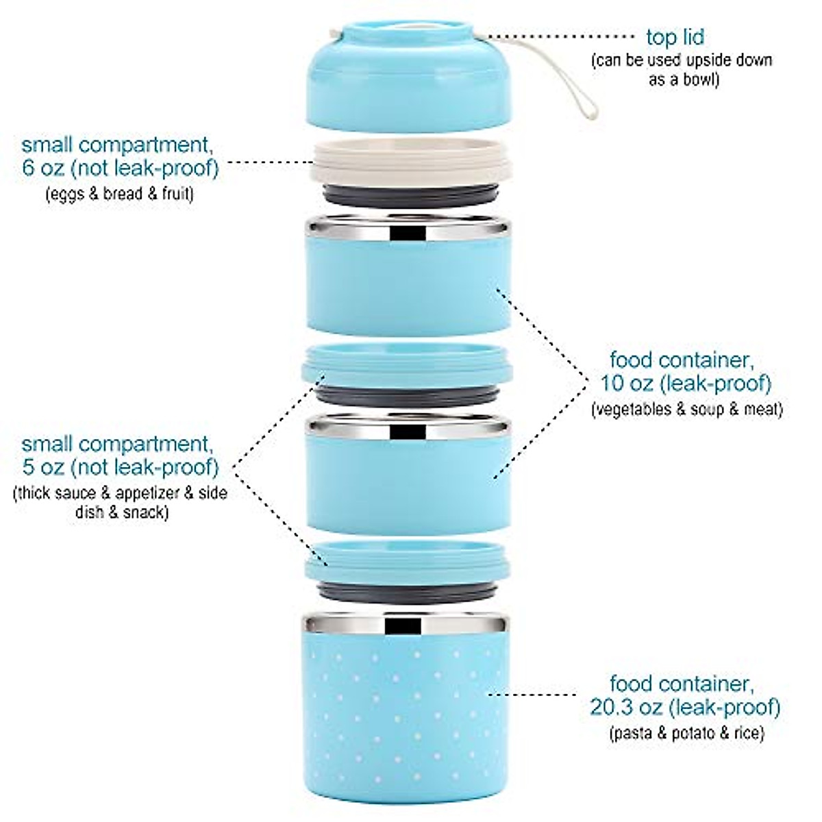 TiLeMiun Stackable Bento Lunch Box,Stainless Steel Lunch Containers With Lunch Bag & Utensil,Portable Leakproof Food Containers For Adults Kids School Picnic (Blue)