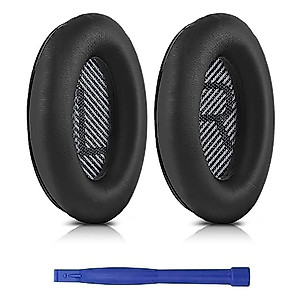 T Tersely Replacement Earpads Cushions for Bose QuietComfort 35 II/45 (QC35/QC45/QC35 II) Headphones,with QC35 Shaped Scrims with 'L and R' Lettering QC25 QC15 QC2 SoundTrue SoundLink Ear Pads (Black)