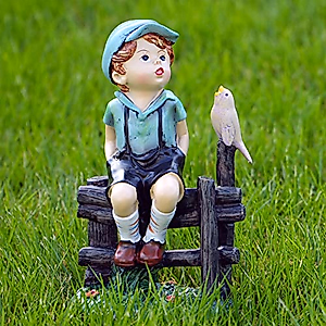 Lhocm Thinking Cowboy & Bird Garden Statues Garden Decor - Creative Garden Art Statues for Outdoor Indoor Fall House Decor, Outdoor Figurines for Farmhouse, Patio, Yard Decorations, New Home Gifts