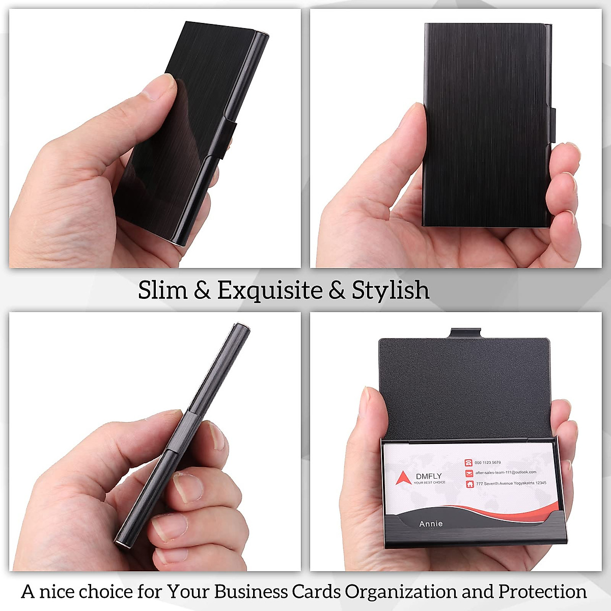 DMFLY Business Card Holder, Slim Business Card Case for Men & Women, Pocket Metal Card Case, Professional Stainless Steel Business Card Holders, Purse Name Card Holder, Buckle Style Shut, Black