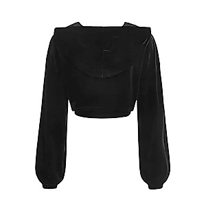 Verdusa Women's 2pc Rhinestone Skeleton Pattern Cami Crop Top Hoodie Cover Up Sweatshirt Black M