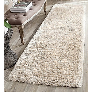 SAFAVIEH South Beach Shag Collection Area Rug - 8' x 10', Champagne, Handmade, 1.8-inch Thick Ideal for High Traffic Areas in Living Room, Bedroom (SBS562C)