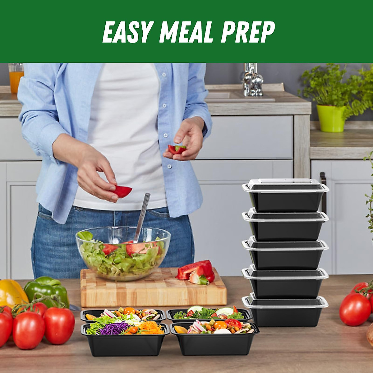 Dealusy 50 Pack (100-Piece) 24 oz Meal Prep Containers Reusable with Lids, Sturdy Leakproof & Food Safe, Microwave, Freezer, Dishwasher Safe Food Prep Containers, To Go Take Out Plastic Food Storage