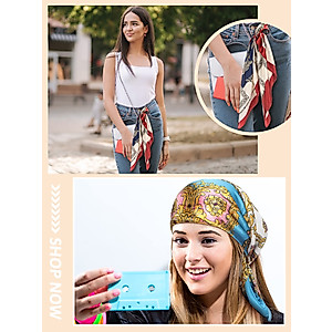 Janmercy 16 Pcs 35" Satin Head Scarf Hair Scarf Silk Like Bandana Scarf Large Square Neck Scarf Shirt Scarf for Women Girls Hair Wrapping Sleeping, 16 Styles