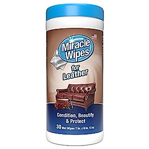 MiracleWipes for Leather Cleaning & Conditioning, Vehicle, Furniture, Shoes, Jacket, Interior, Upholstery, Cleans, Protects, and Moisturizes Leather, Prevent Fading and Cracking - 30 Count