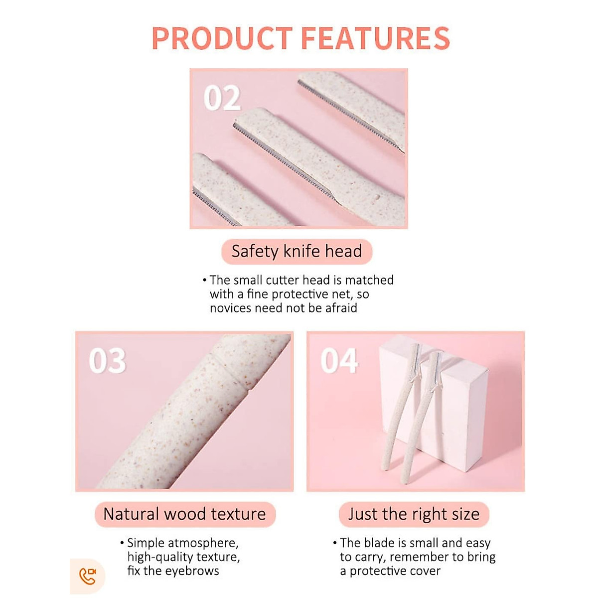 OmegaShalom 6 PCS Set of 2 Zero Waste Wheat Straw Eyebrow Razors for Women, Biodegradable Razor Trimmer, Dermaplaning Tool, Tinkle Face Women Face, Dermaplane Facial Shavers