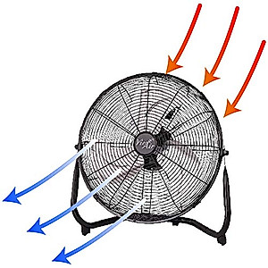 Vie Air VA-14 Industrial High Velocity Tilting 3 Speed Heavy Duty Metal Floor Fan , Black