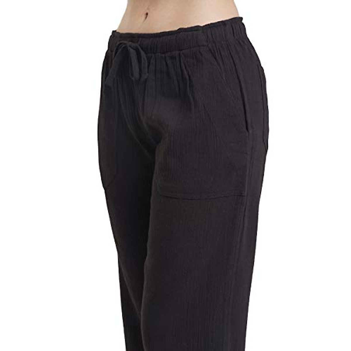 J CE Women's Cotton Gauze Low Waist Beach Pants with Pockets (Black, L)