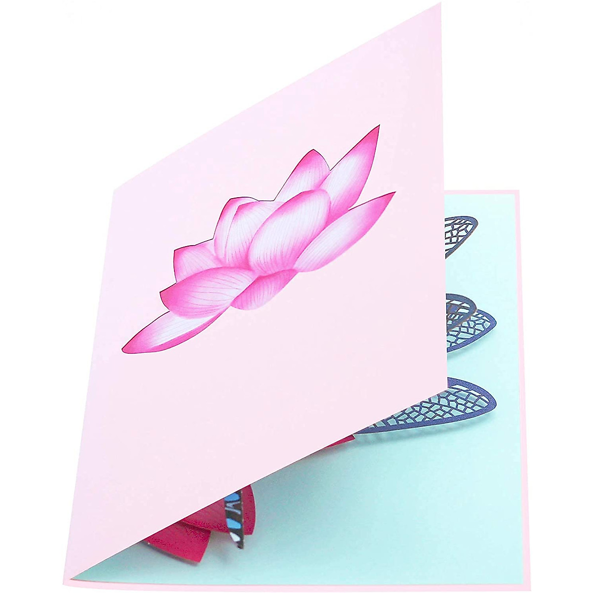 PopLife Blue Dragonfly and Lotus 3D Pop Up Card - Mother's Day, Valentine's Day, Birthday, Thank you, Get Well, Anniversary - for Friends, Sister, Wife, Grandma, Daughter, Girlfriend