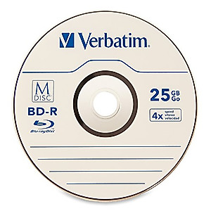 Verbatim M DISC BD-R 25GB 4X with Branded Surface Blank Blu-Ray Recordable Media – 25pk Spindle,Blue