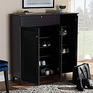 BOWERY HILL Modern and Contemporary Dark Grey Finished 11-Shelf Wood Shoe Storage Cabinet with Drawer