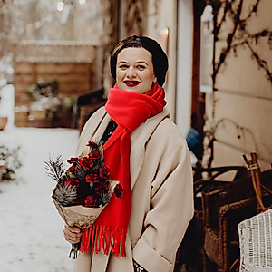 Kigeli 24 Pack Winter Scarves Solid Soft Warm Scarf with Fringe Men Women Cold Weather Scarves Wraps Warm Winter Scarf Bulk (Red)