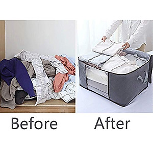 Fitwayhi Clothes Storage Bags Organizers with Window, Large Capacity for Blankets, Closets, Bedrooms (Set of 3, Gray)