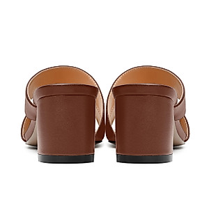 AMBELIGHT Women's Low Heel Dress Matte Night Club Solid Slip On Chunky 2 Inch Square Toe Sandals Brown Size 5 - Zapatos de Mujer de Tacon Bajo