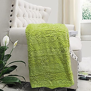BYTIDE Soft Fuzzy Plush Faux Fur Herringbone Textured Throw Blanket, Stylish Lightweight Fluffy Cozy Warm Accent Throw Blankets for Couch Sofa Chair Bed Cover, 50x60 Inch, Lime Green