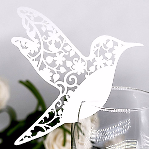 50pcs Place Cards, Little Bird Shape Table Name Cards for Wine Glass, Wedding Name Place Cards for Table Setting Receptions Parties Events Celebrations(White)