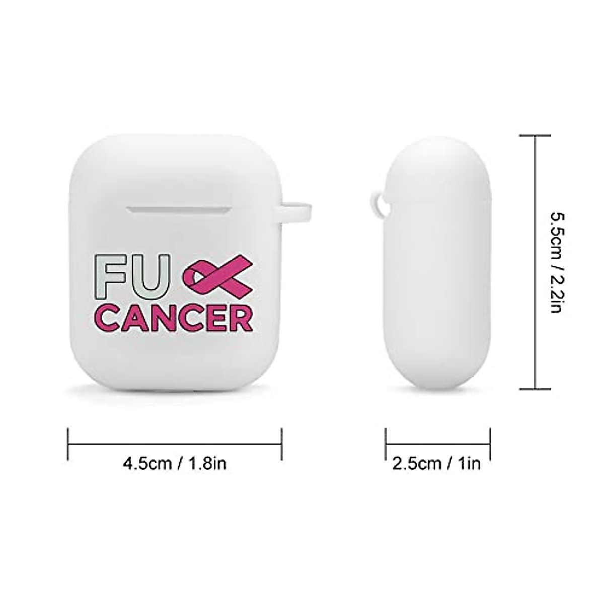 Fuck Breast Cancer Pink Ribbon Silicone AirPods Case Protective Cover Compatible with AirPods 2 & 1 with Keychain