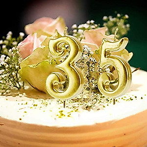 Mart 35th Birthday Candles,Gold Number 35 Cake Topper for Birthday Decorations