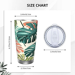 AYCZN Red Green Palm Leaves 20 OZ Tumbler Stainless Steel Travel Coffee Mug, Tropical Jungle Insulated Water Bottle with Lid and 2 StrawsLeakproof Thermal Cup
