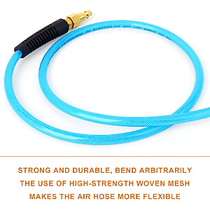 GASHER 1/4'' x 100FT Polyurethane Air Hose, Maximum Working Pressure 300PSI,Composed of Brass And Blue PU hose, Easy to Install