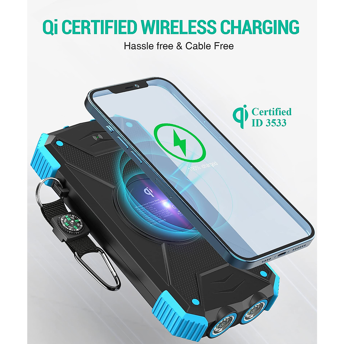 10,000mAh Solar Power Bank for Cell Phone Plus 20,000mAh Fast Charger for Emergency Use (Light Blue and Orange)