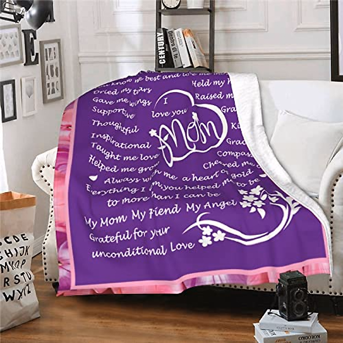 Telanbabei to My Mom Blanket Unique Love Throw Soft Blankets Birthday Gift for Women from Daughter Son on Thanksgiving, Mother’s Day，or Christmas Mom Gifts Bed Flannel Blankets Decor (Purple) 60"x50"