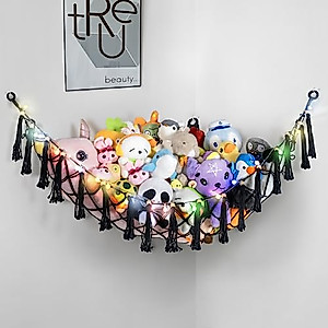 ELTNEGSA Stuffed Animal Net or Hammock with LED Light，Stuffed Animal Storage for Girls Room Decor and Nursery Decor,Stuffed Animal Hammock for Baby Room Decor and Toddler Room Decor for Girls(Black)