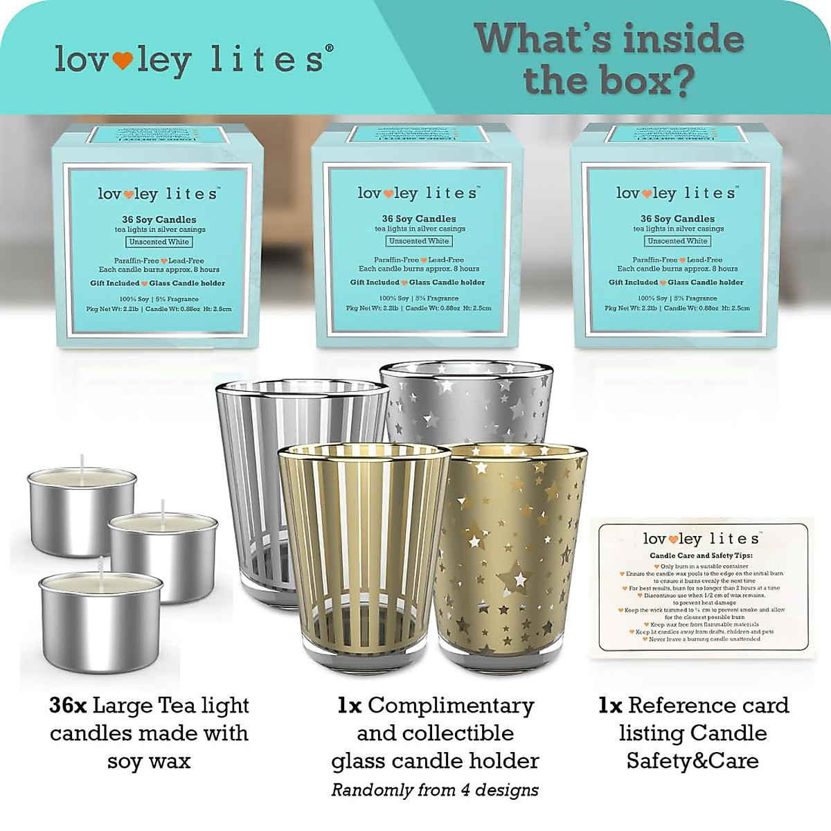 Lovley Lites Soy Tealight Candles Unscented - 36 Premium Long Burning Tea Light Candles White, 1 Inch Tall Non Scented Candles Set