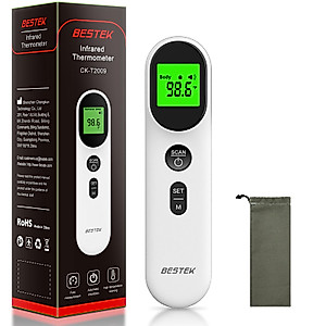 BESTEK Forehead Thermometer, Thermometer No Touch for Adults and Kids, Large LCD Screen Digital Infrared Thermometer for Home with Fever Alarm, Non Contact with 3-Color Indicator for Home