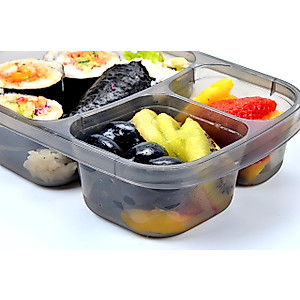 Youngever 7 Pack Bento Lunch Box, Meal Prep Containers, Reusable 3 Compartment Plastic Divided Food Storage Container Boxes