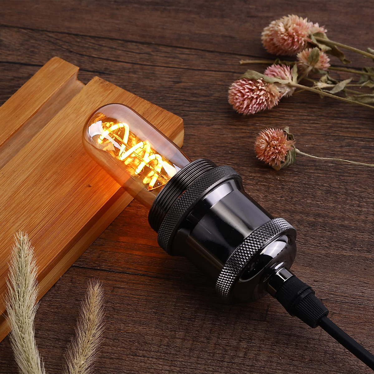 FANNIS 6 Pack T32 T12 Dimmable Tubular LED Bulb, 4W Equals 40W, Warm Light Amber Glass, E26 Base Edison Light Bulb for Pendant Wall Floor Table Lamp Indoor Light Fixtures