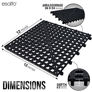 Esatto 6 Pack Interlocking Shelf Mats 12″, Black – for Spills, Clean Bars, Stain Protection, and an Anti-Slip Surface