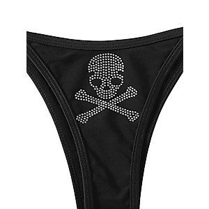 WDIRARA Women's Skull Pattern Halter Triangle Thong Sexy 2 Piece Bikini Swimsuit Black M