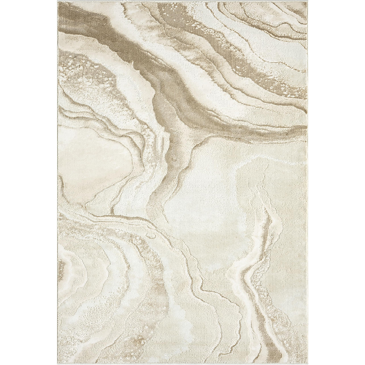 Abani Glam Beige Cream Area Rug - 8' x 10' - for Living Room, Bedroom, Dining - Abstract Stone Design - Soft, Durable, and Easy to Clean