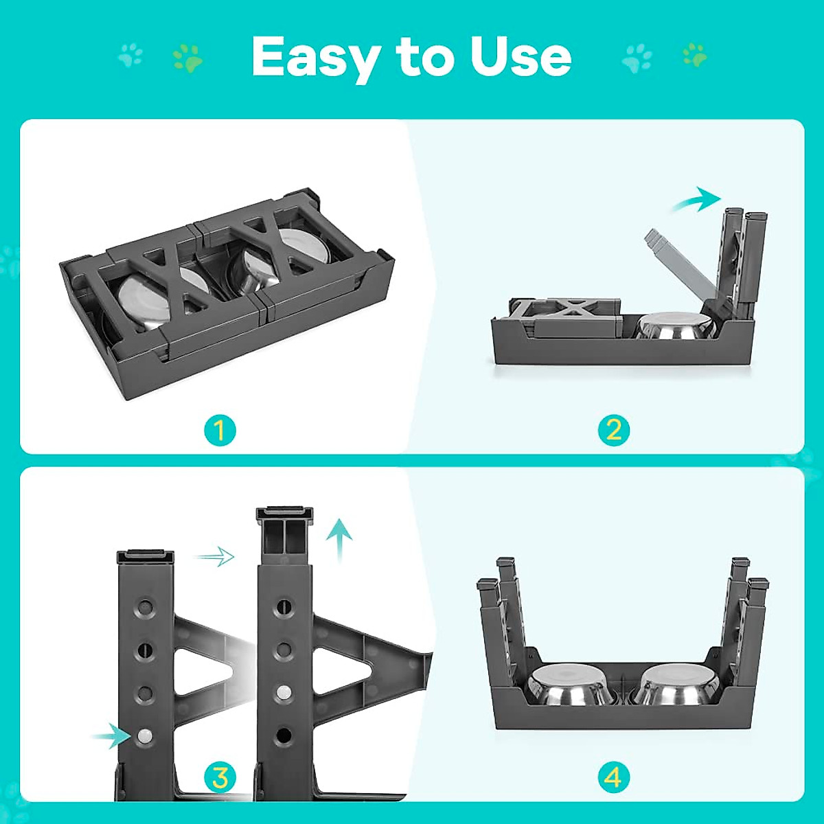 GUOOUG Elevated Dog Bowls with 2 Stainless Steel Bowls Raised Dog Bowl Adjusts to 5 Heights 3.1", 9", 10", 11", 12" Dog Bowl Stand for Large Medium Small Dogs Pets