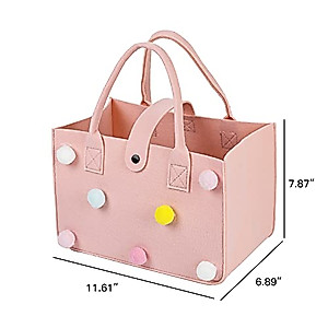 Yesesion 2 Pack Felt Storage Basket with Handle,Collapsible Baby Diaper Caddy Organizer, Portable Nursery Storage Bin for Bottles, Closet, Toys, Cute Tote Bags for Kids/Women (Medium-Pink/Yellow)