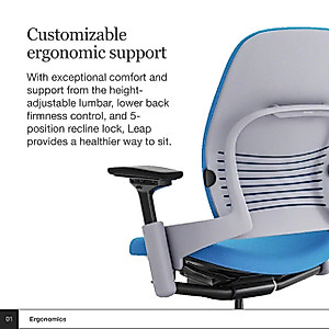 Steelcase Leap Office Chair - Ergonomic Work Chair with Wheels for Hard Flooring - Work Chair Supports Unique Body Shape - with Natural Glide System & Liveback Technology - Blue Jay Fabric
