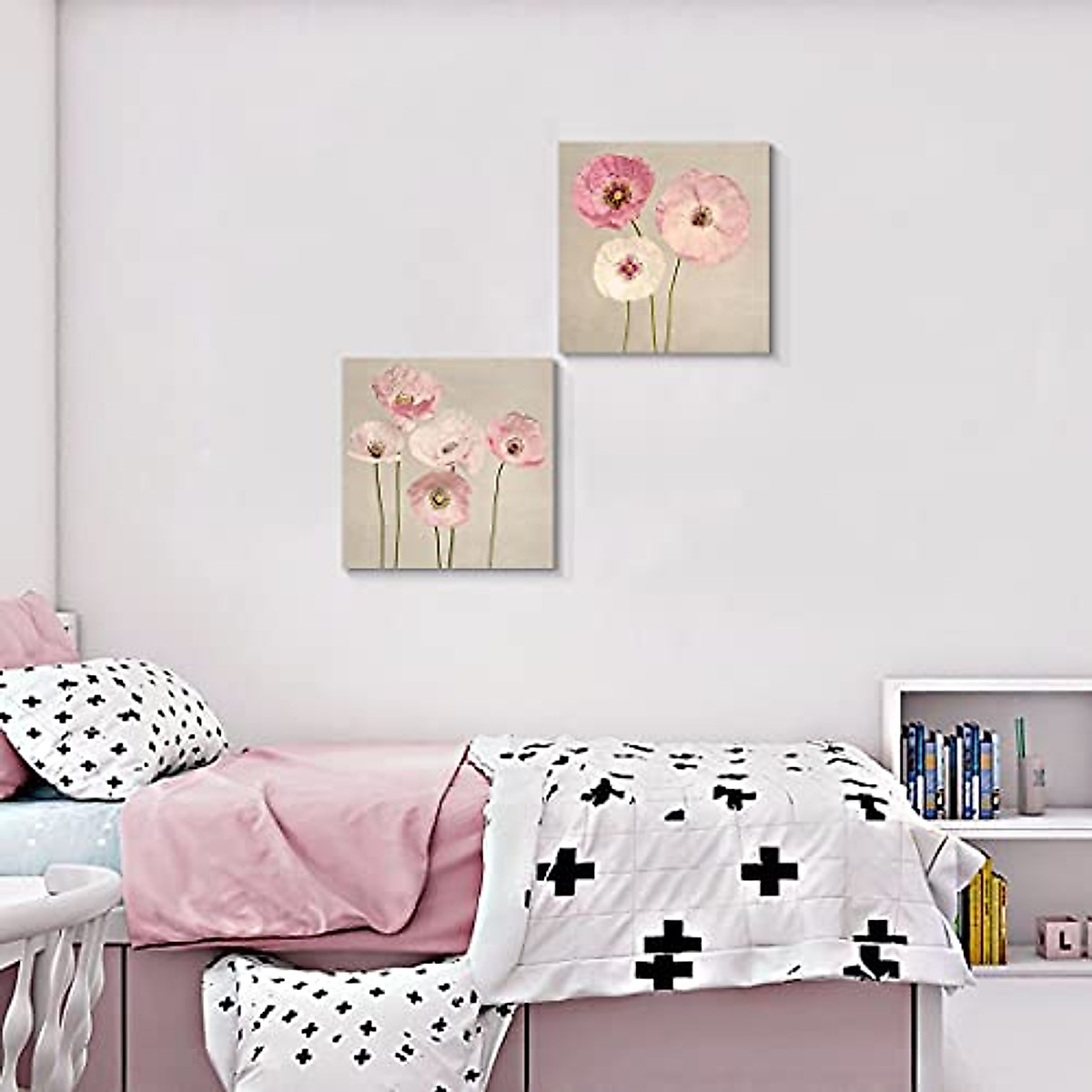 Gardenia Art - Pink Flowers Modern Canvas Wall Art 12x12 inch,2 Pcs, Stretched and Framed