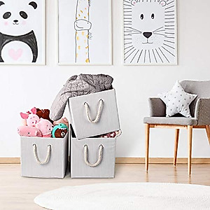 Robuy Set of 3 Beige Bamboo Fabric Cube Storage Bins with Cotton Rope Handle, Collapsible Resistant Basket Box Organizer for Shelves Size 13x13 x13 inch