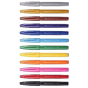 Pentel Brush Sign Pen 12-piece wallet - Original Colours - YSES15C/12-M