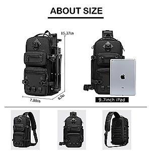 OZUKO Multipurpose Sling Bag for Men, Large Capacity Crossbody Shoulder Bag Waterproof Sling Chest Backpack with Tripod Holder Fit for Outdoor Travel Photography (Black)