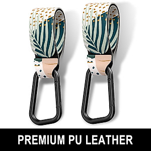 Gukeniu Baby Stroller Hooks for Hanging Bags, Universal Stroller Clips Accessories, Mommy Hook for Diaper Bag, Shopping Cart, Purse, Backpack - 2 Pack, Abstract Leaf