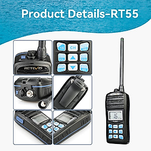 Retevis RT55 Handheld Marine Radio,Marine Two-Way Radios, Floating IP67 Submersible Waterproof,Vibration Drainage,NOAA Weather,International,LCD Screen,Emergency, Ship to Shore Radio for Boats Kayak