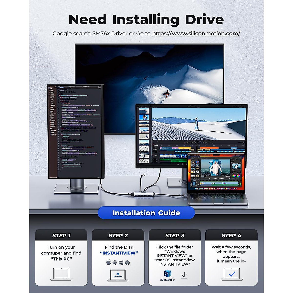 USB Docking Station, GIISSMO USB C Hub USB 3.0 to Dual HDMI VGA Adapter Triple Display USB C Laptop Docking Station Dual Display for MacBook Pro/Air/M1/M2/Mac, USB C Hub for Dell/HP/Lenovo/Surface
