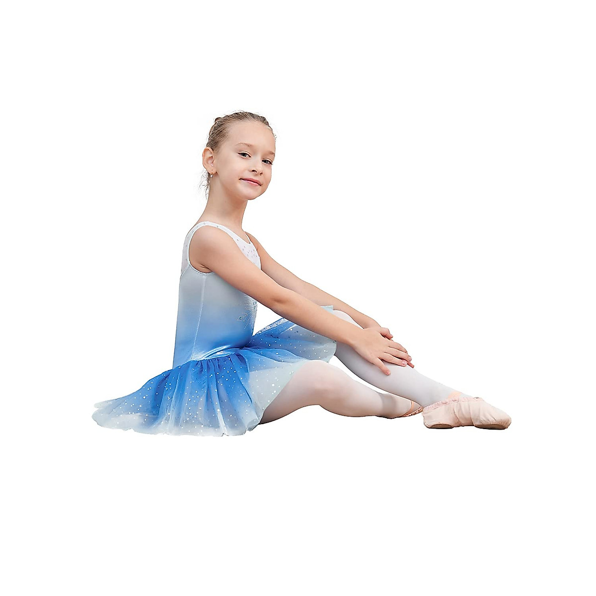 EQSJIU Dance Leotards For Girls With Tutu Ballet Skirts Dresses Gymnastics 3t 4t Blue Snowflake Diamond Gradient Colors White 3-4t Cute Princess Dress