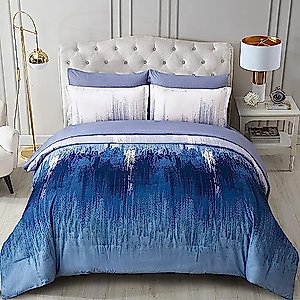 Navy Blue Comforter Set Queen,7 Pieces Bed in a Bag Colorful Abstract Art Gradient Comforter Soft Microfiber Bedding Set -1 Comforter, 1 Flat Sheet, 1 Fitted Sheet, 2 Pillow Shams,2 Pillowcases