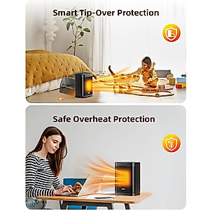 Space Heater Indoor, JRD 1500W PTC Portable Electric Heater with 80°Oscillation, Thermostat, 12h Timer, Fast Heat, Eco Mode, Remote, Small Quiet Safe Room heater Desk Heater for Office Bedroom Home