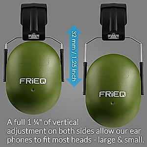 FRiEQ 37 dB NRR Sound Technology Safety Ear Muffs with LRPu Foam for Shooting, Music & Yard Work, Green