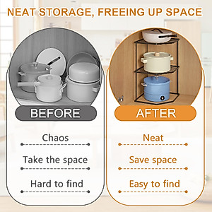 Buzowruil Kitchen Corner Shelf, 3-Tier Pot and Pan Rack, Cookware Pots and Pans Organizer, Kitchen Shelves,Black