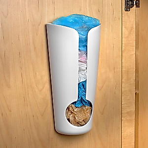 FitWell Grocery Bag Holder & Trash Bag Dispenser - Plastic Bag Storage Organizer for Home Improvement Items - Bag Saver for Plastic Bags - Restroom Organizers and Storage (White)